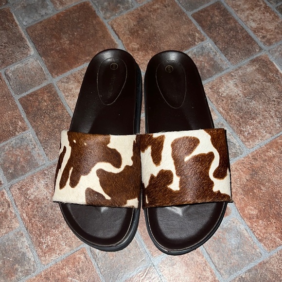 Shoes | Prettylittlething Cow Print Slides | Poshmark